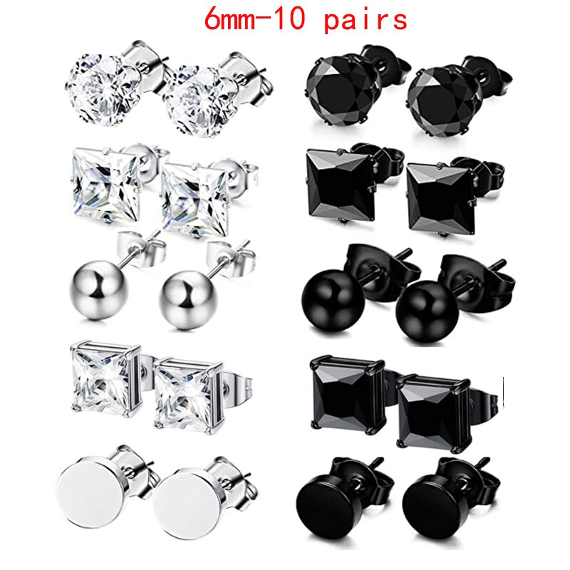 10 Pairs of Stainless Steel Stud Earrings Unisex R... – Grandado