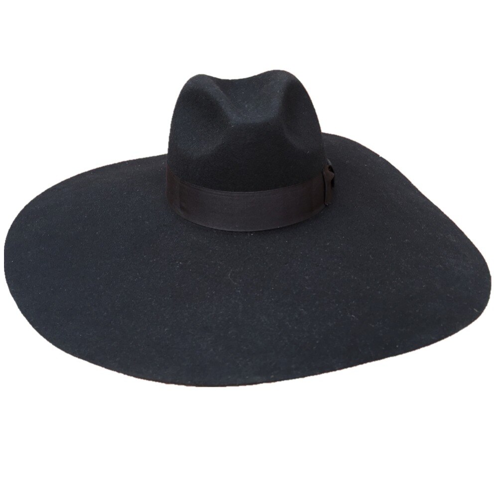 Black Wool Felt Soft Extra Wide Large Brim Fedora ... – Grandado