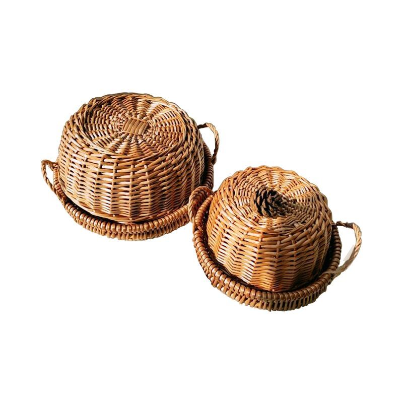 Willow rattan double ear tray breakfast tray bakin... – Grandado