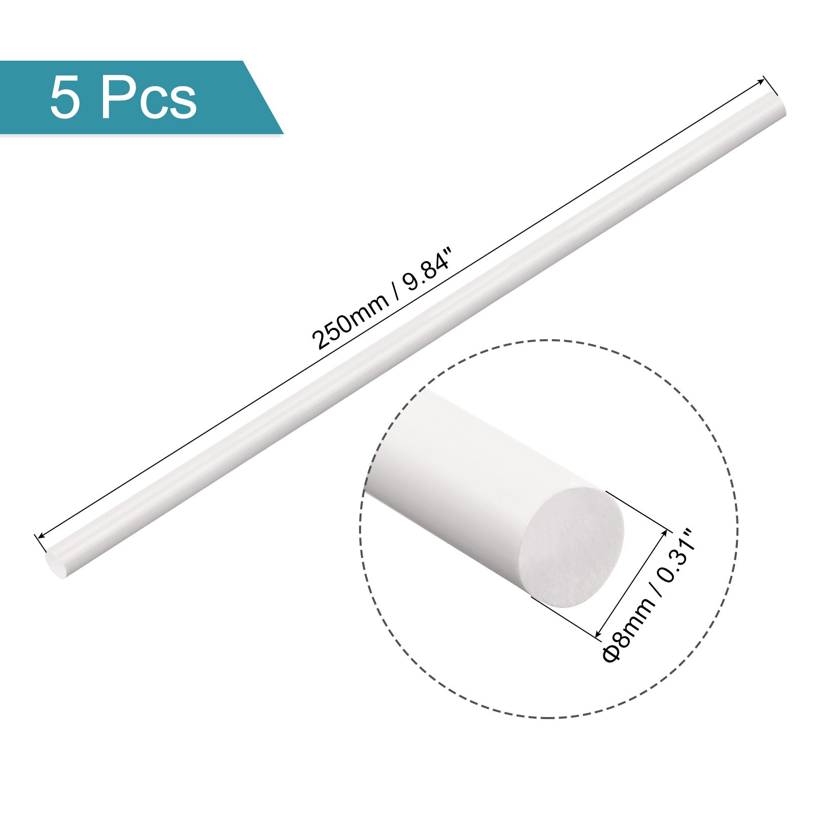 Uxcell ABS Plastic Rod Round Solid White Bar 8mmx2... – Grandado