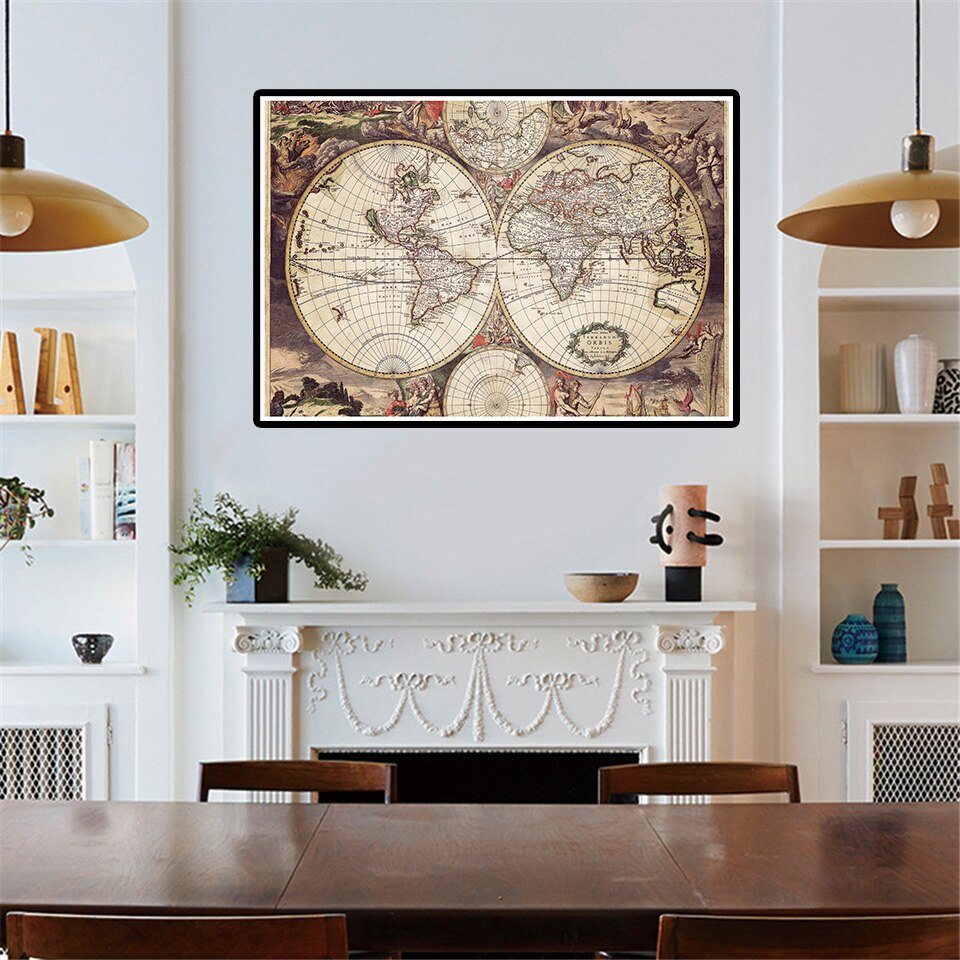 A1 Size The Retro World Map Medieval Canvas Painti... – Grandado