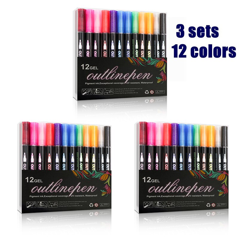 8/24/30 Colors Double Line Outline Art Pen Set Met... – Grandado