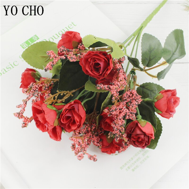 Yo cho konstgjord blomma 15 huvuden silke ros blomma flicka bröllop ...