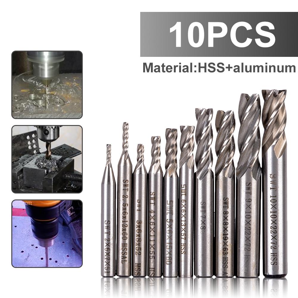 10 Pcs/Set 2-10 Mm HSS Milling Cutter Set 4 Flute ... – Grandado