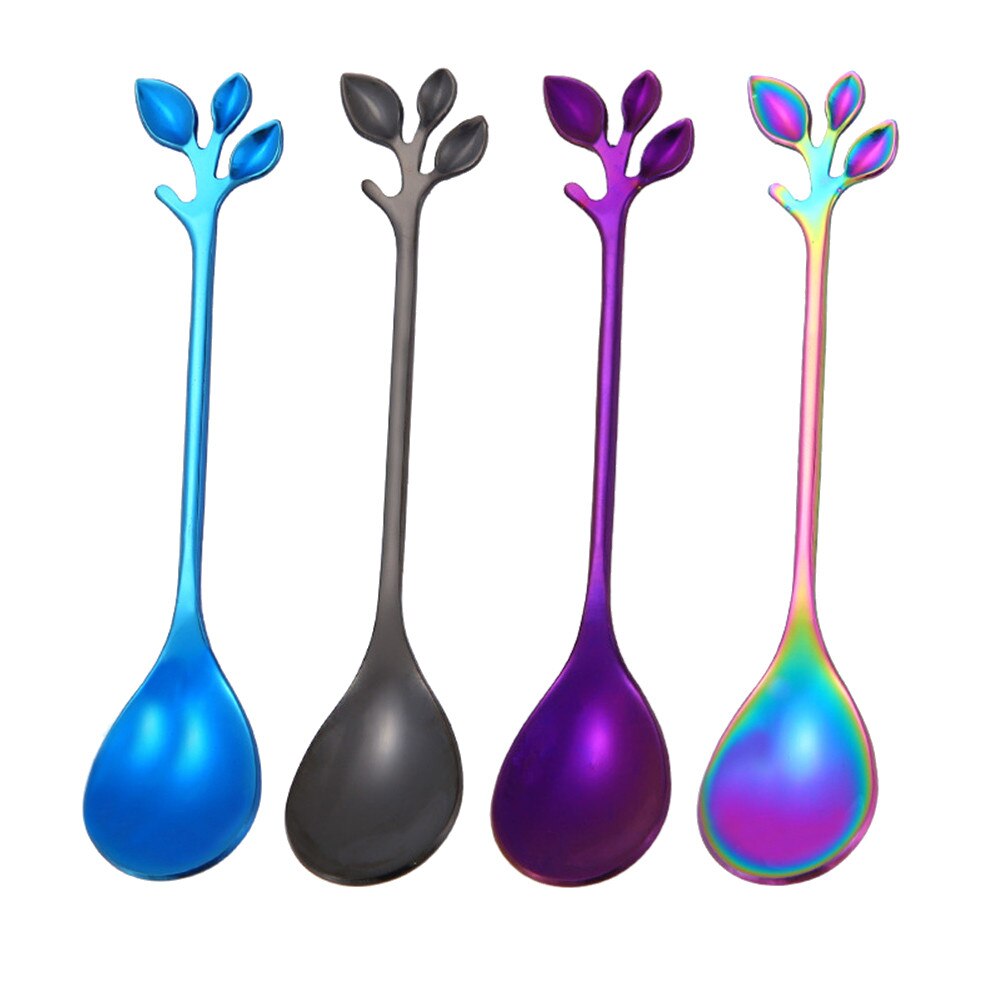 Stainless Steel Leaves Spoon Coffee Tea Spork Flat... – Grandado