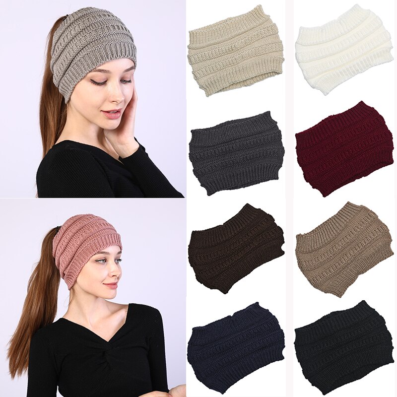 Women Winter Knitted Hat Messy Bun Ponytail Beanie... – Vicedeal