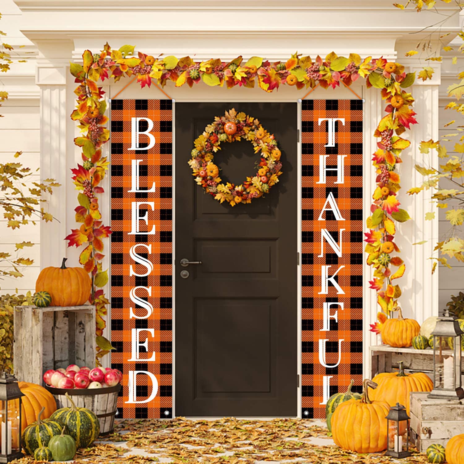 Thanksgiving Porch Sign Blessed Thankful Check Pla... – Vicedeal