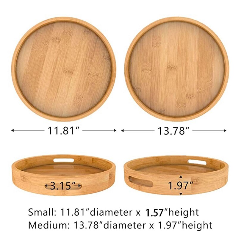 Round Serving Tray with Handles - Wooden Bamboo Ci... – Grandado