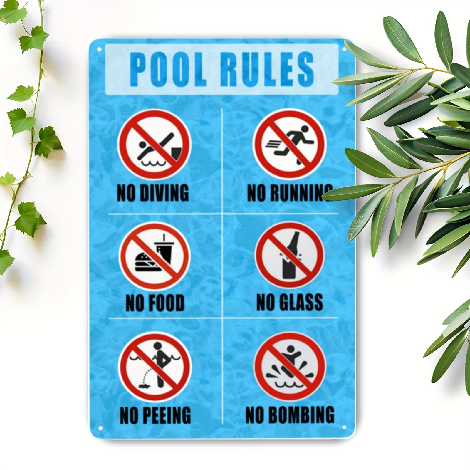 Metal Pool Rules Sign - No Running, Diving, Food, ... – Vicedeal