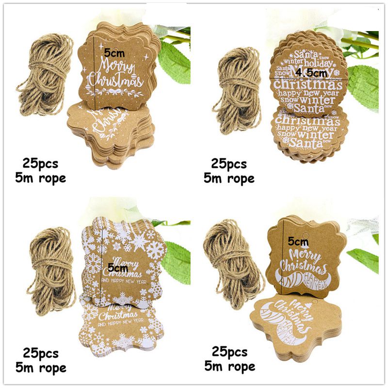 25Pcs Kraft Paper Christmas Tags Merry Christmas L... – Grandado