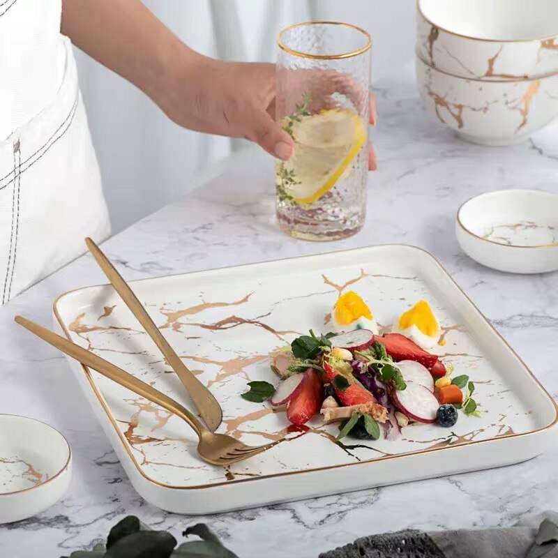 6 or 8 or 10 inch Square Marble Dinner Plate Ceram... – Vicedeal