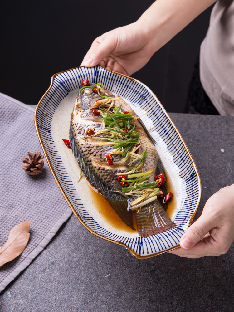 12-inch ceramic dish fish plate steamed fish plate... – Grandado
