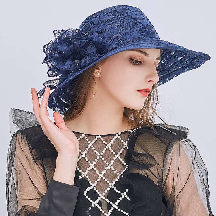 Navy Blue Lace Bridal Hats Church Derby Fascinator... – Vicedeal