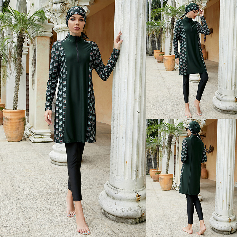 Long Sleeve Dark Green Full Burkini Muslim Swimwea... – Grandado