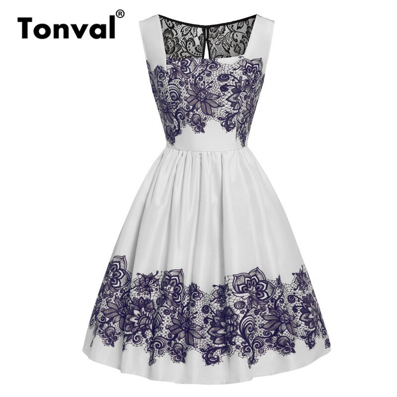 Tonval Glamorous Floral Print Square Neck Pleated ... – Grandado