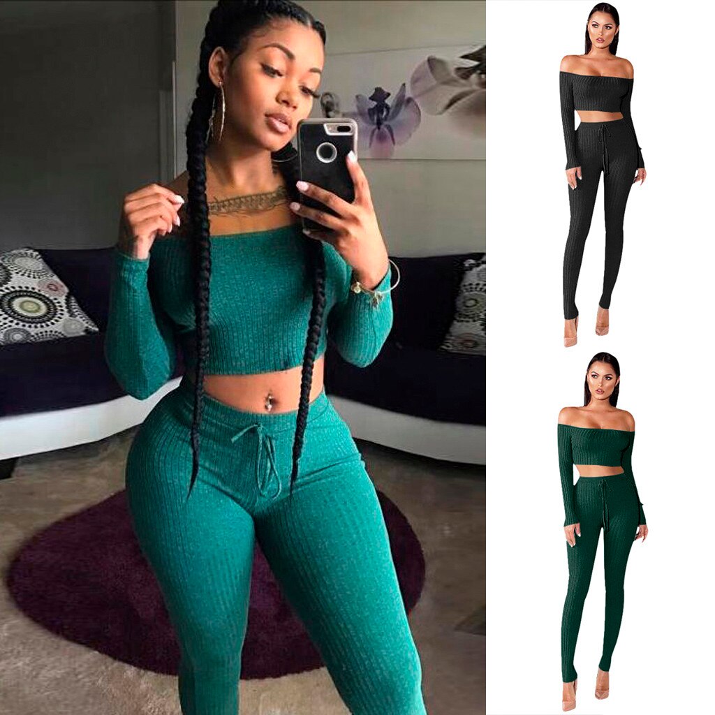 Women Tracksuit Solid Colors Long Sleeve Off-Shoul... – Vicedeal