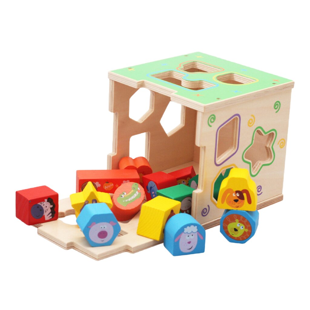 Wooden Shape Sorting Cube Classic Sorting Matching Grandado 2777
