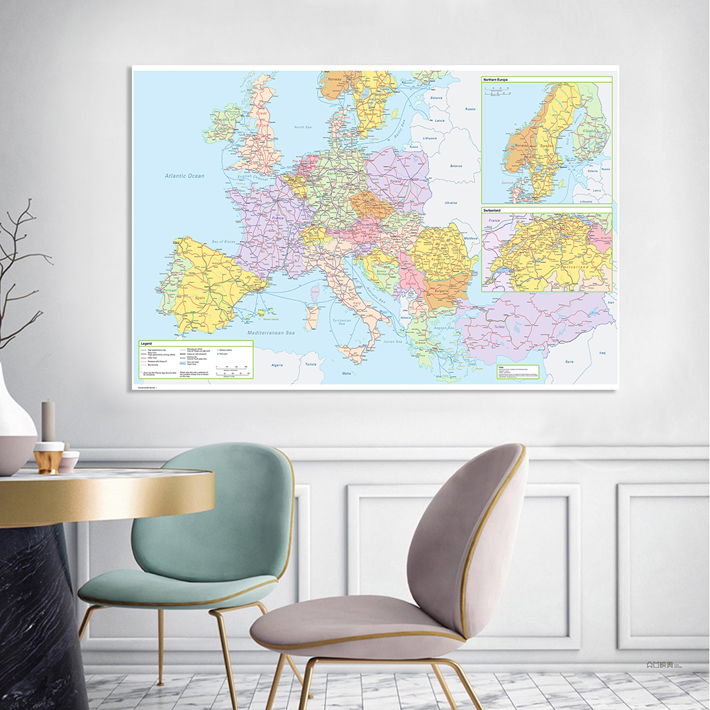 225*150cm The Europe Political Map Traffic Route M... – Grandado