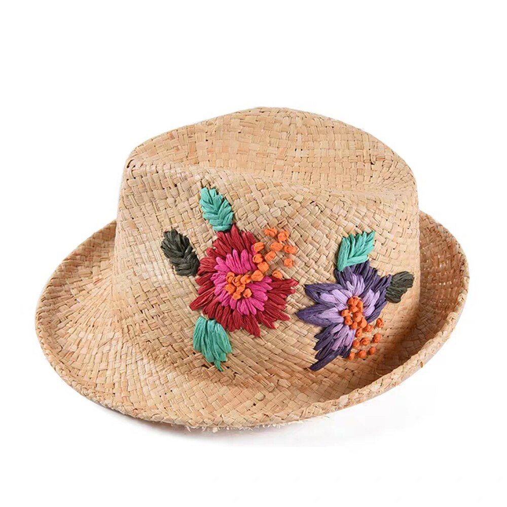Handgjorda sommarsolhatt broderi raffia fedoras ha... – Vicedeal