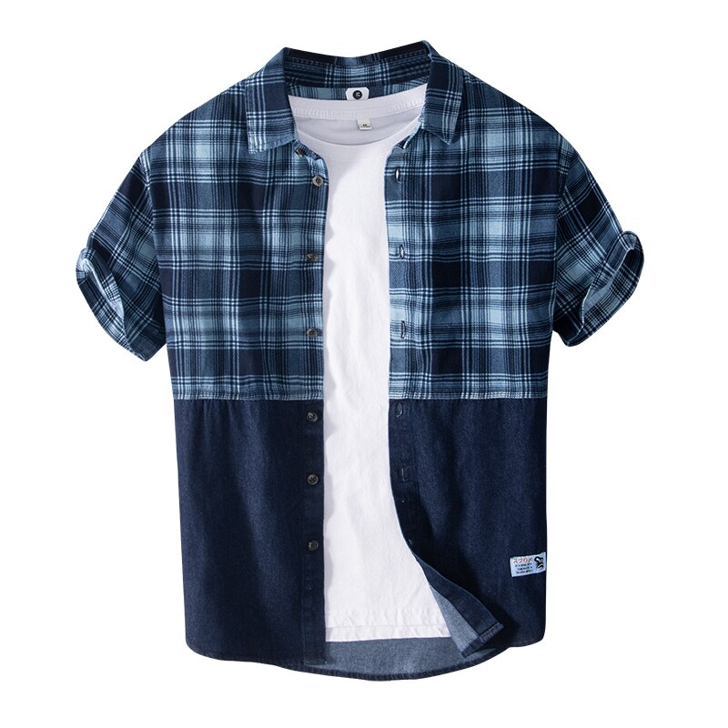 Cowboy Patchwork Short Sleeve Shirt for Men 100% C... – Grandado