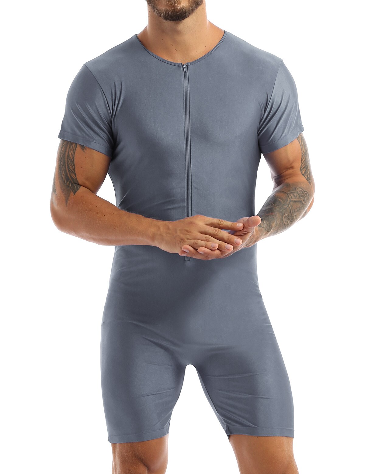 Men Short Sleeve Front Zipper One-piece Ballet Gym... – Grandado