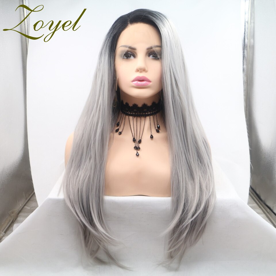 Zoyel Lange Rechte Lace Front Pruik Ombre Grijs Hi... – Grandado
