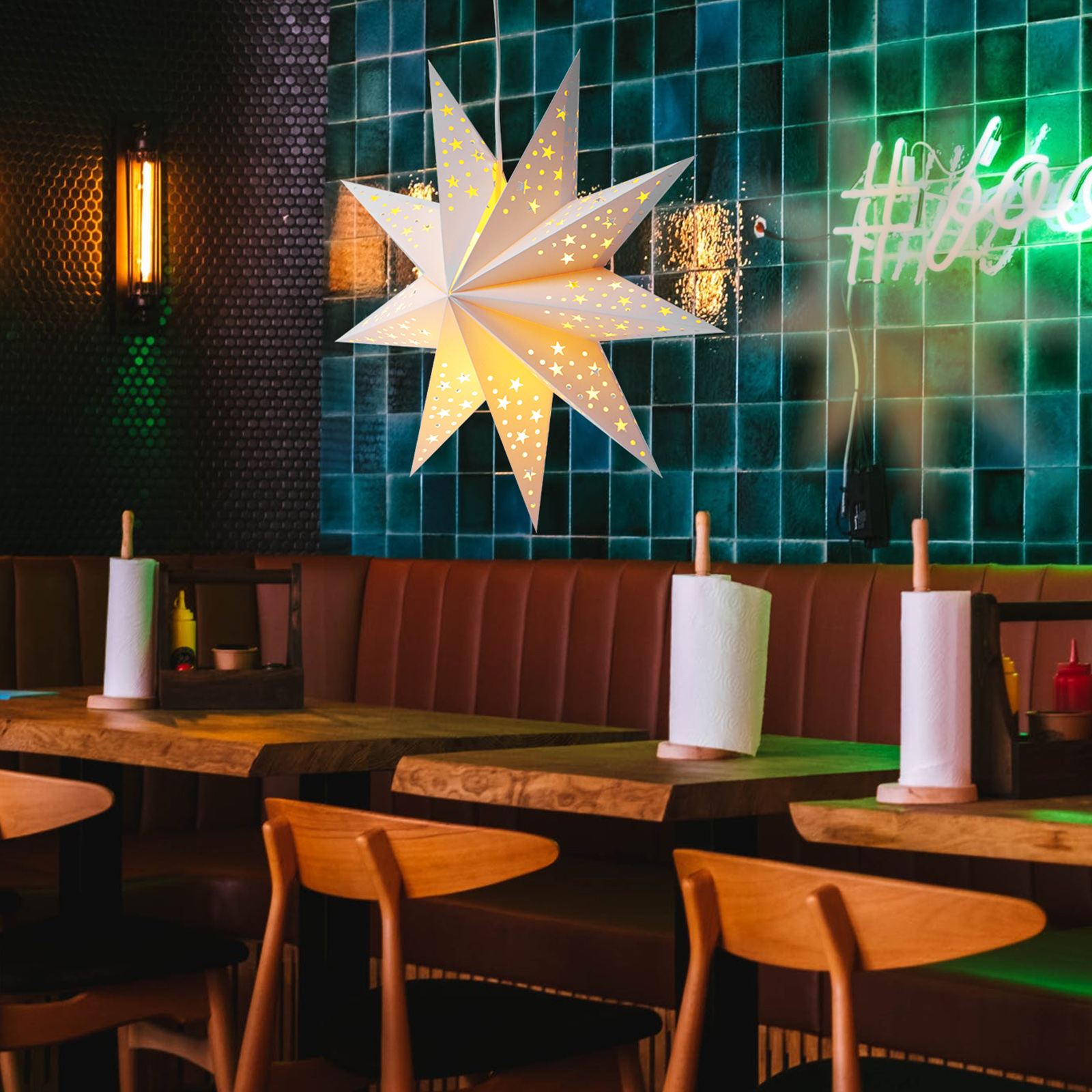 Kerst Papier Hollow Out Star Opknoping Lamp Venste... – Grandado