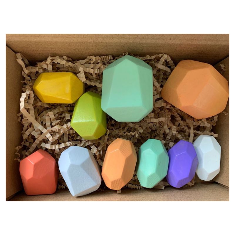 10 Pcs Children Wooden Colored Stone Stacking Game... – Grandado