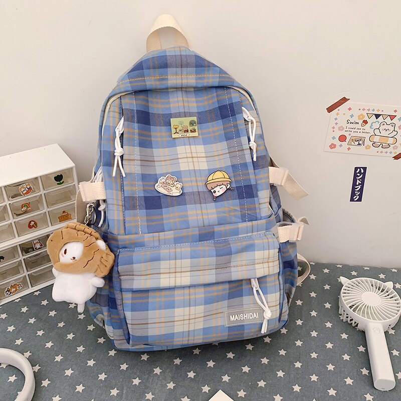 Japanese Plaid Backpack Korean Large Capacity Stud... – Grandado