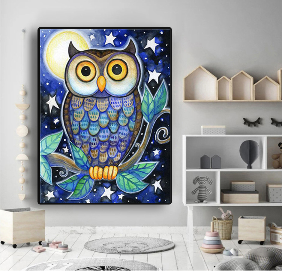 Home decor colorful owl animal painting diy oil pa... – Grandado