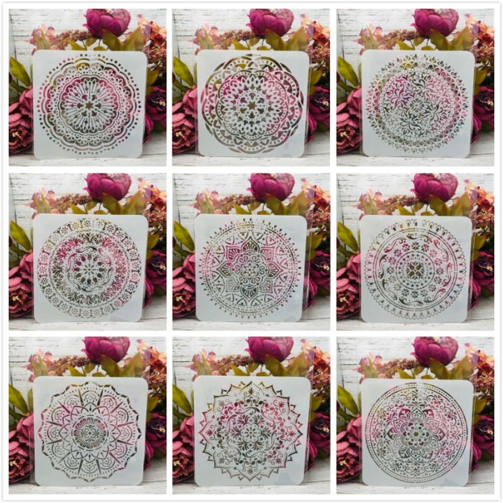 9Pcs 15*15cm Mandala Round Wheel DIY Layering Sten... – Grandado
