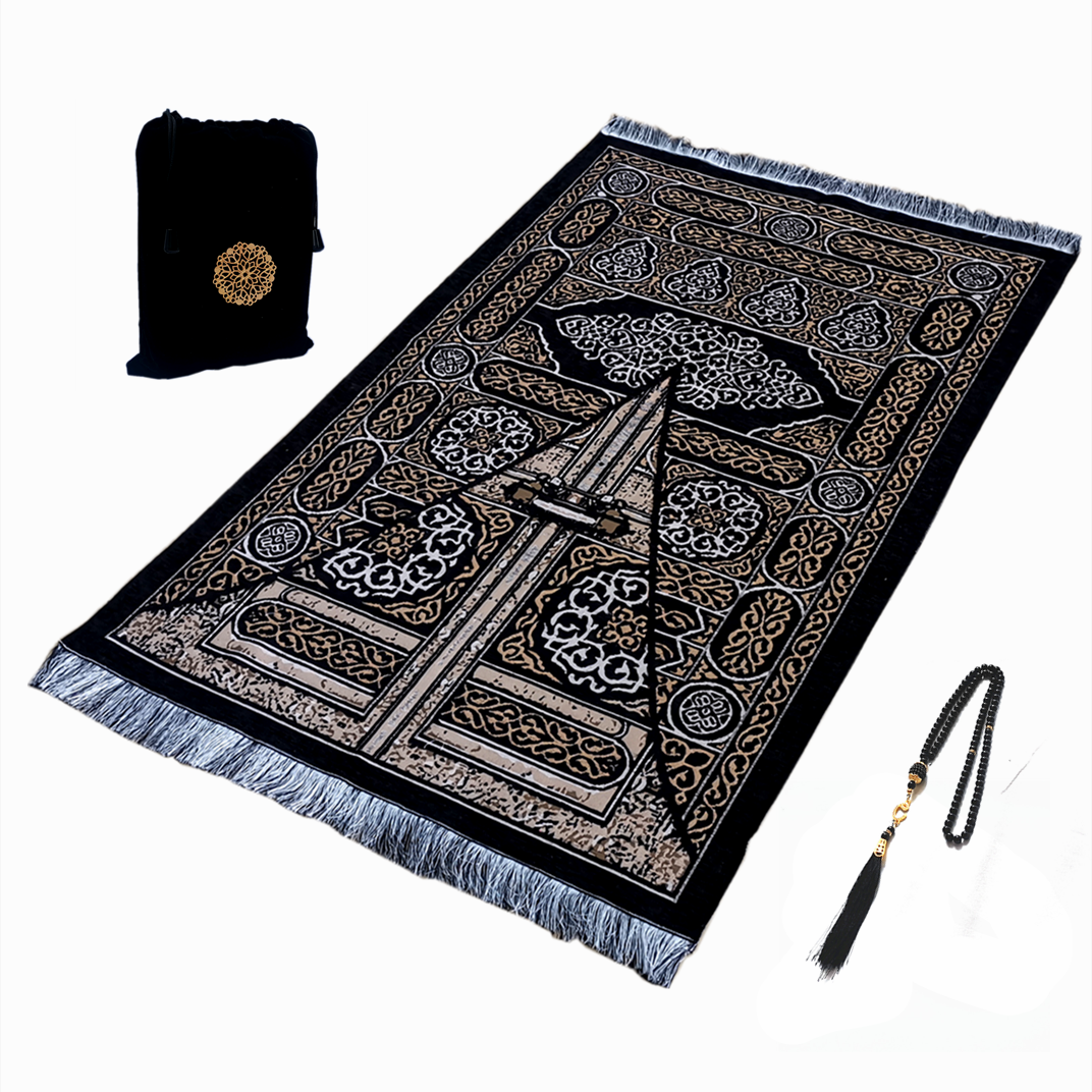 Muslim Prayer Rug Islamic Turkish Black Chenille R... – Grandado