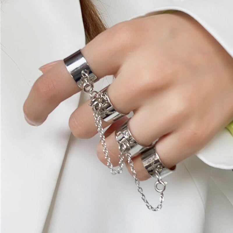 Punk Multi-layered Silver Color Chain Rings Women ... – Grandado