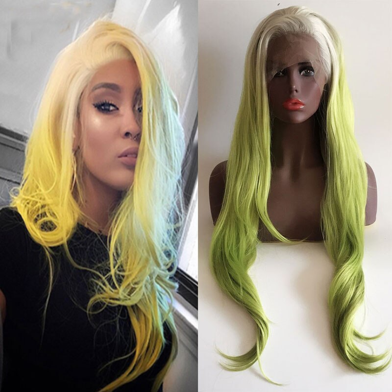 Bombshell Wit Ombre Groene Natuurlijke Wave Synthe... – Grandado