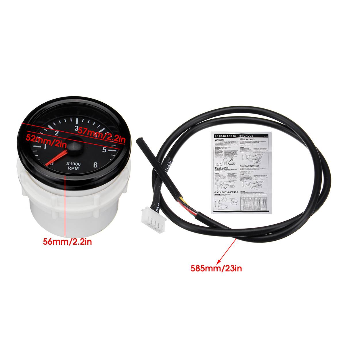 52mm 12V Car Tachometer 0-6000 RPM (On Dash) White... – Grandado