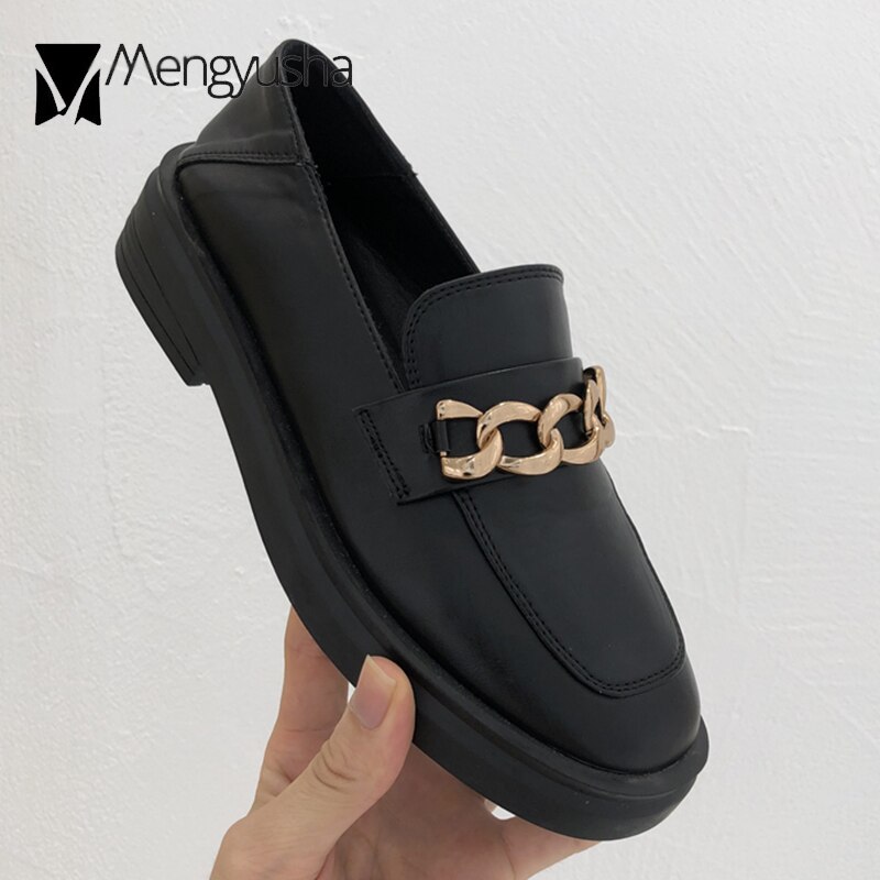 Metal Chain oxfords woman small leather shoes stud... – Grandado
