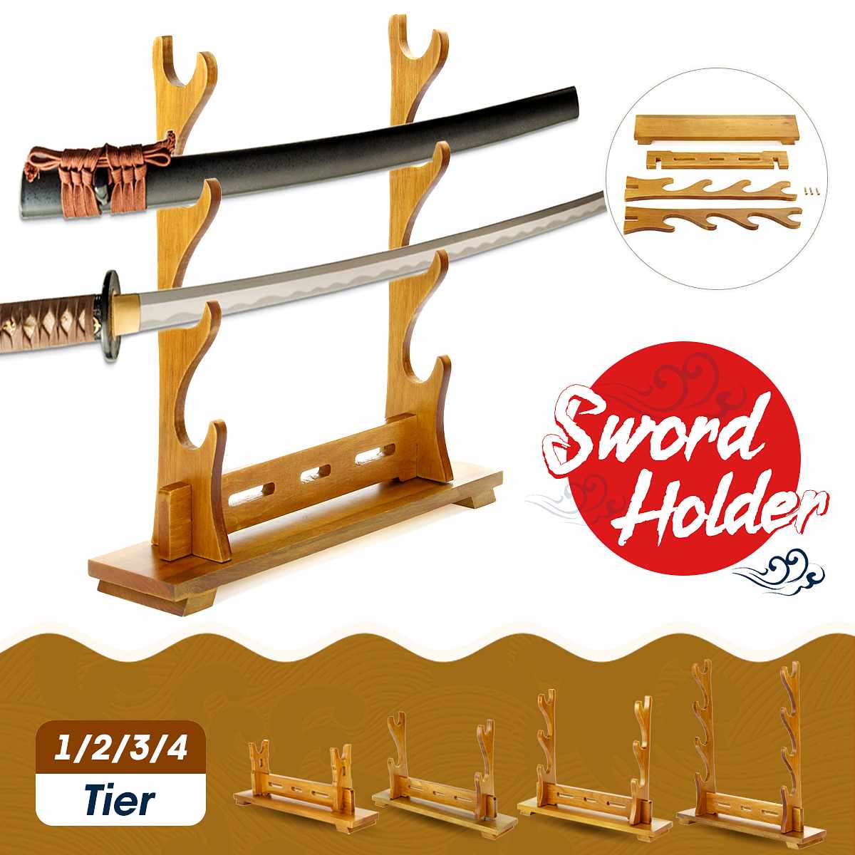 1/2/3/4 Tier Solid Wood Katana Samurai Sword Holde... – Grandado
