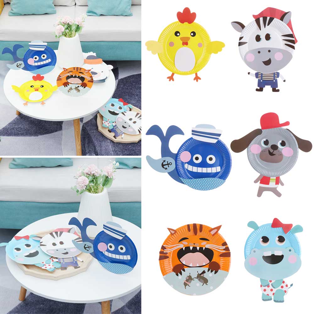 1Set Cartoon Animal Paper Plate Drawing DIY Handma... – Grandado