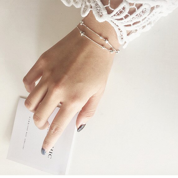 925 Fine Silver Bracelet with Star Double Layer Br... – Vicedeal