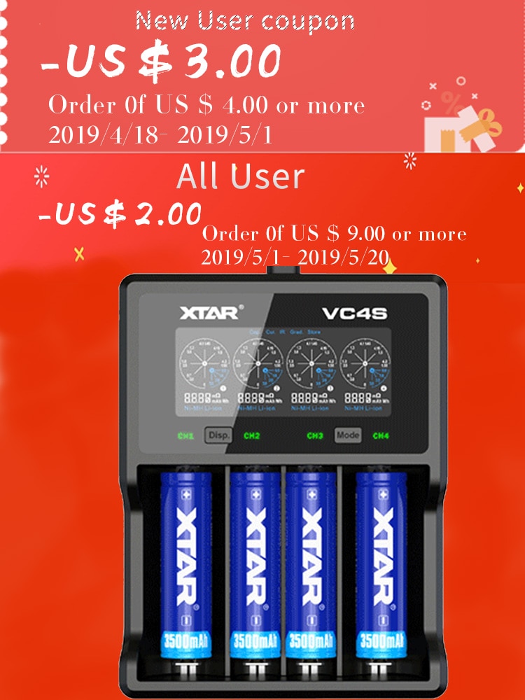 XTAR VC4S Colorful VA LCD Screen 3A battery charge... – Vicedeal