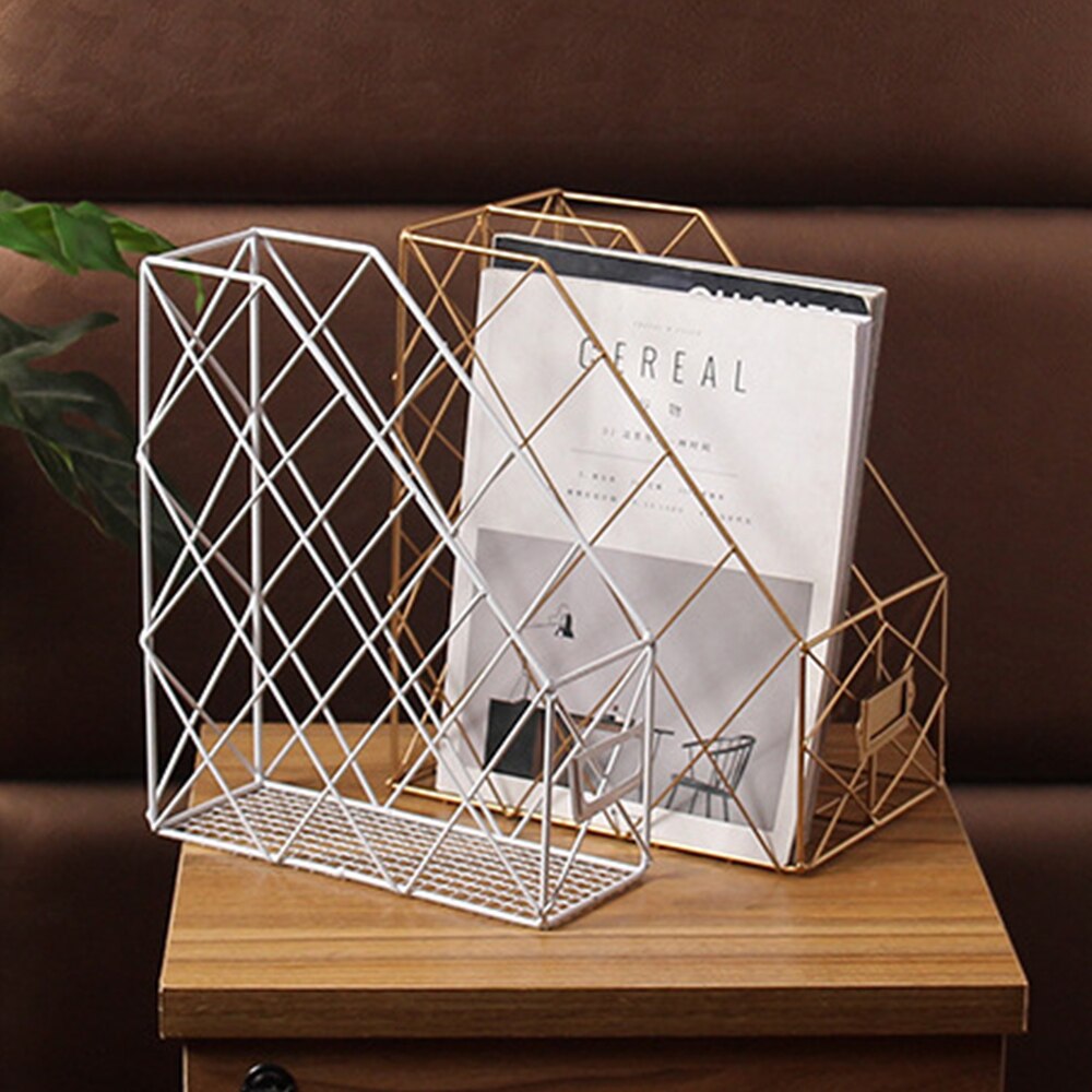 Double Grids Iron Storage Rack Shelf Desktop Book ... – Grandado