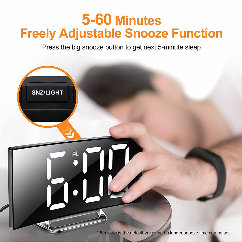 Digital Alarm Clock Desk Table Clock Curved LED Sc... – Grandado