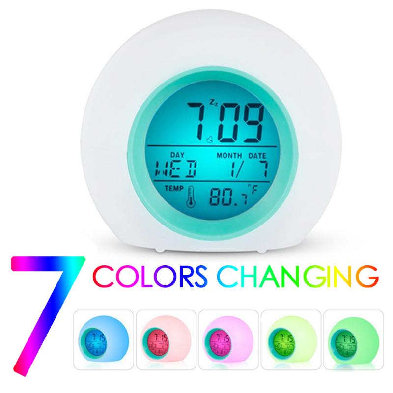 1 Pcs Colorful Backlight Round LED Alarm Clock The... – Grandado