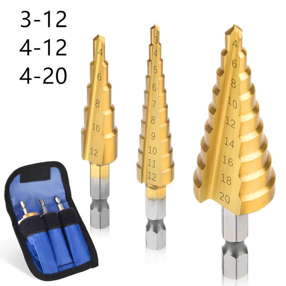 3pcHss Step Drill Set Hexagon Core Drill Taper Hol... – Vicedeal