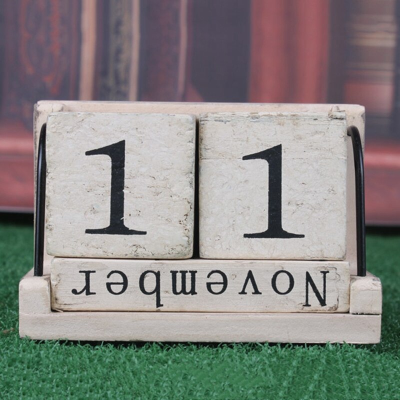 Wooden Perpetual Calendar Retro Rustic Living Room... – Grandado