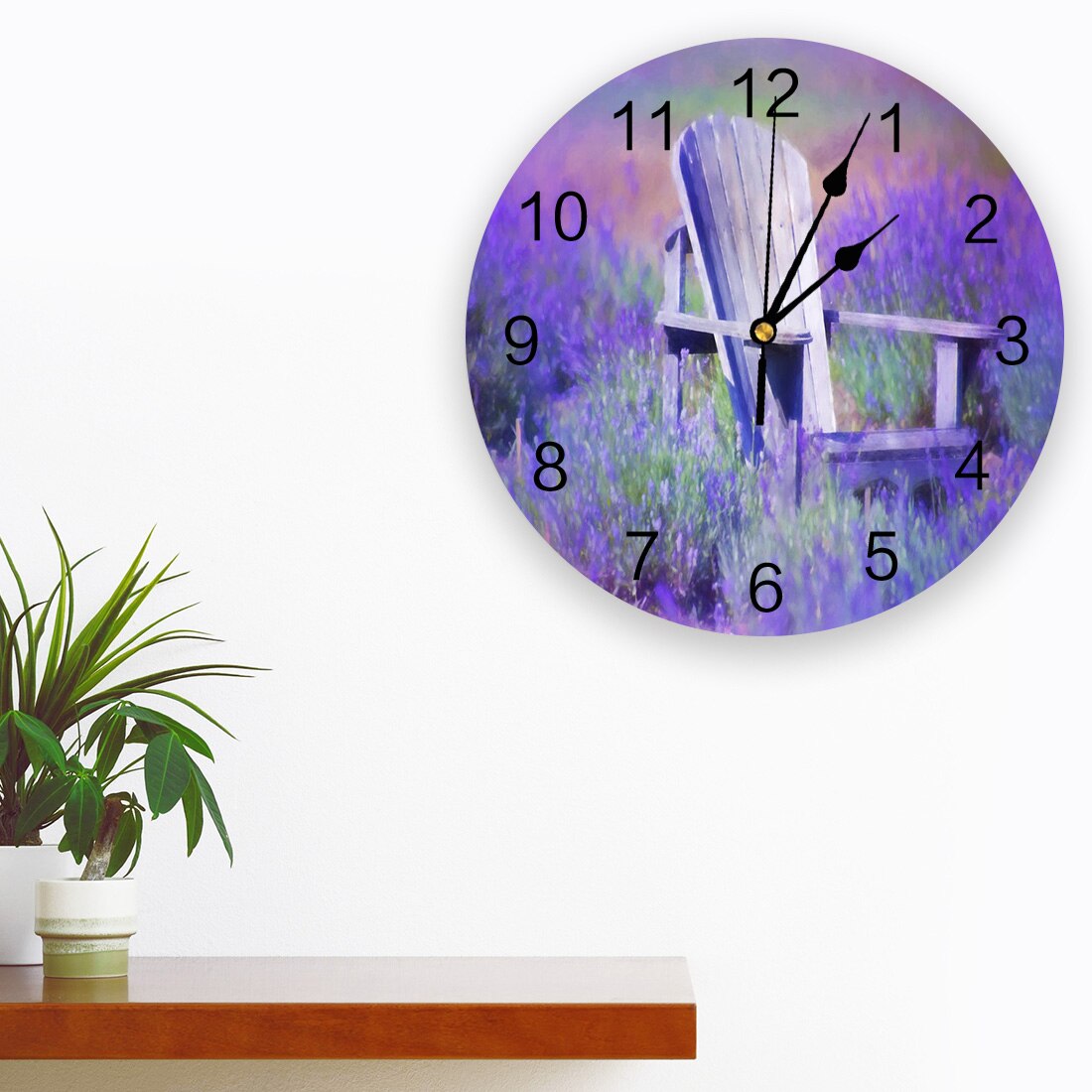 Purple Lavender Flower Field Chair PVC Wall Clock ... – Grandado