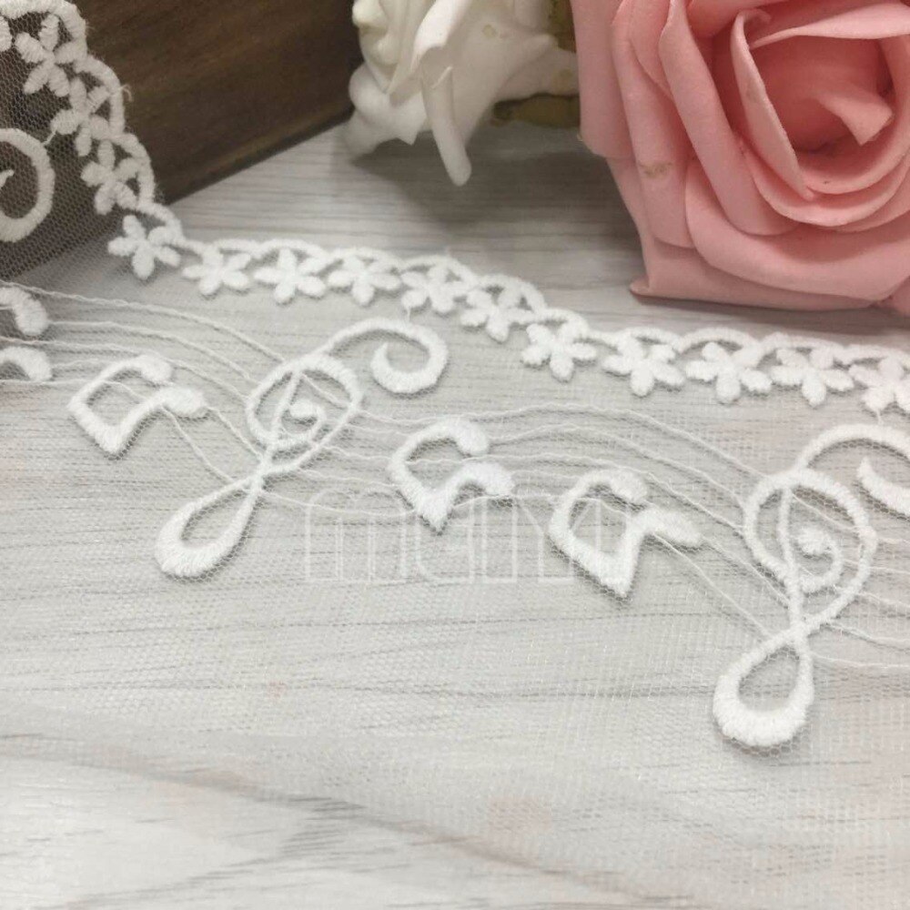 5 Meter Weiß Musik Hinweis Baumwolle Netz Gestickt... – Grandado