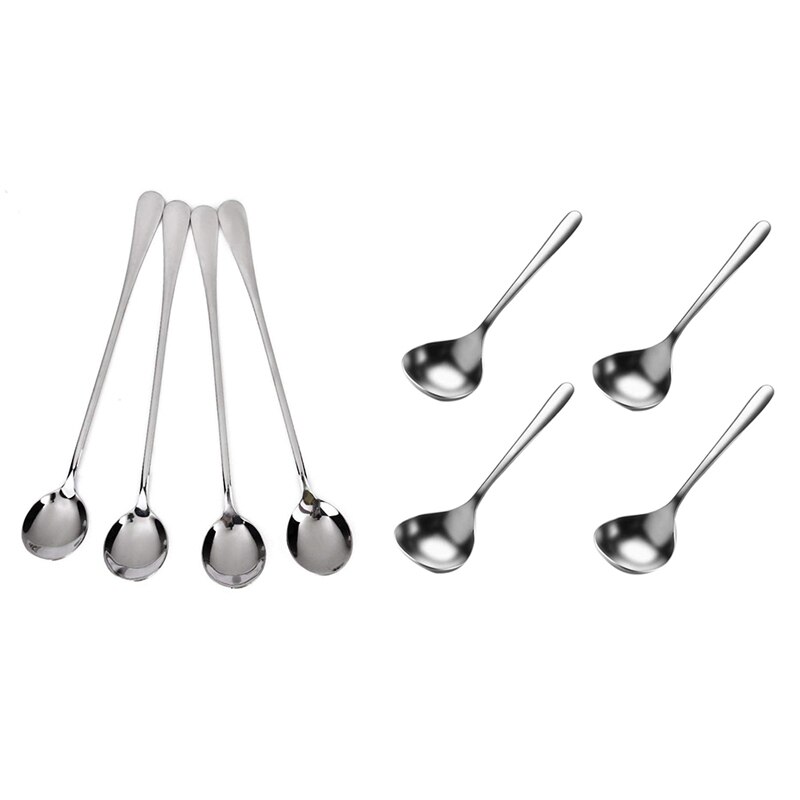 8 Pcs Spoons: 4 Pcs Super Long Round Head Coffee S... – Vicedeal