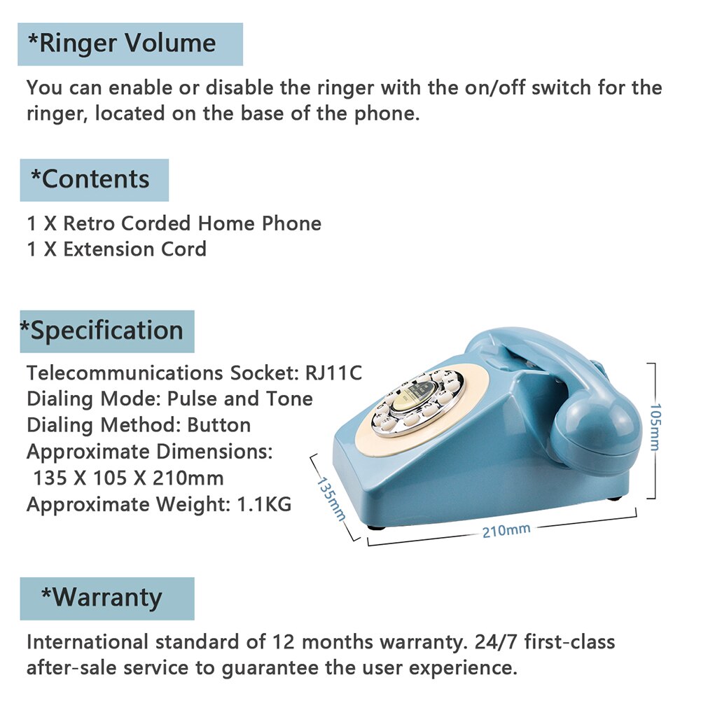 Blue Retro Telephone Europe America Telephone Land... – Grandado