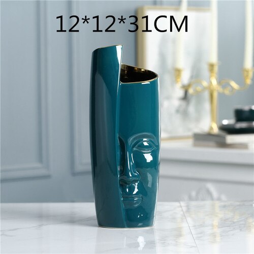 Nordic ceramics vase abstract human face head gree... – Vicedeal